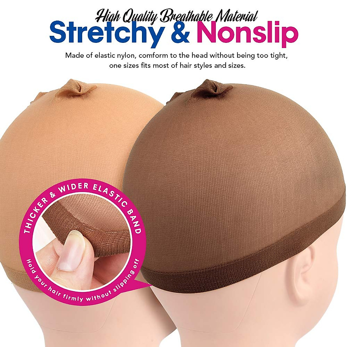 LEOBRO 10 PCS Wig Caps, Includes 4 PCS Brown Stocking Wig Caps, 4 PCS Light Brown Stocking Wig Caps, 2 PCS Black Mesh Net Wig Caps for Women Girl Kids Men, Cosplay Party Use