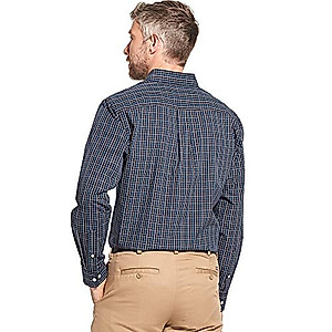 Arrow 1851 Men's Hamilton Poplins Long Sleeve Button Down Plaid Shirt, Deep Navy Blazer, Large