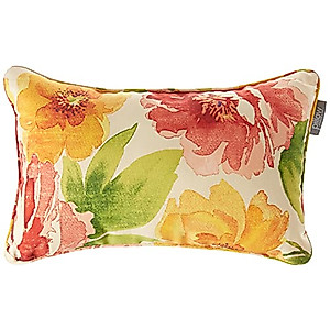 Pillow Perfect Bright Floral Indoor/Outdoor Accent Throw Pillow, Plush Fill, Weather, and Fade Resistant, Lumbar - 11.5" x 18.5" , Green/Orange Muree, 2 Count