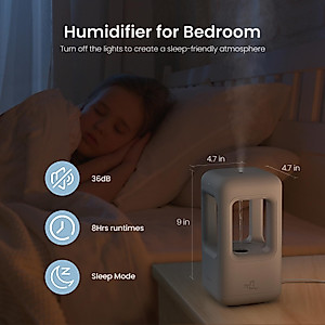 Humidifiers for Bedroom, Small Cool Mist Ultrasonic Air Humidifier Quiet for Indoor Plant Baby Nursery Adults Kids Large Room Home Office Desk, Mini Cute Anti Gravity Water Drop, Easy to Clean