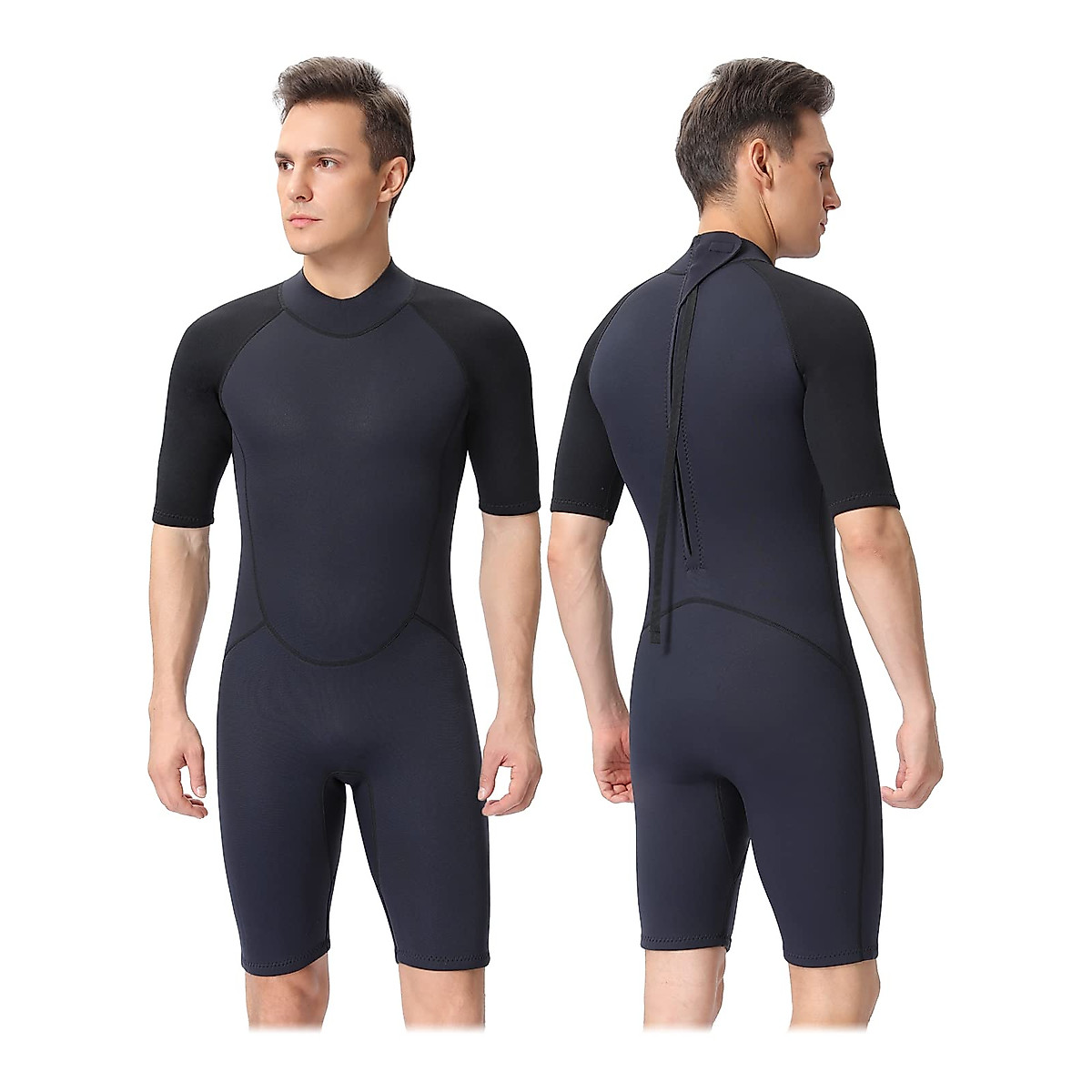 Shorty Wetsuit Men,2mm Neoprene Short Sleeves Wet Suits Back Zip, 1.5mm Shorty Surf Suit Keep Warm in Cold Water for Snorkeling Kayaking Boarding(Dark Blue 2mm,XX-Large)