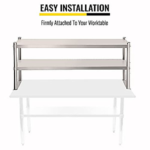 VEVOR Double Overshelf, Double Tier Stainless Steel Overshelf, 36 in. Length x 12 in. Width Double Deck Overshelf, Height Adjustable Overshelf for Prep & Work Table in Kitchen, Restaurant