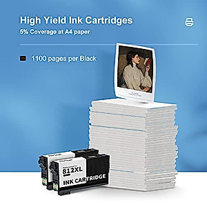 Kolor Expert Remanufactured T812 Black Ink Cartridge Replacement for Epson 812XL 812 XL T812XL for Epson Workforce WF-7840 WF-7820 EC-C7000 WF-7310 Printer (2 Black)