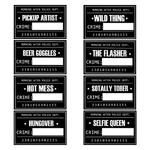 BLUE PANDA 25 Pack Mugshot Signs with Height Chart, 5x4 Ft Photo Bachelorette Backdrop for Wedding, Birthday, Jail Party Decorations, Halloween Party Supplies and Crime Scene Props