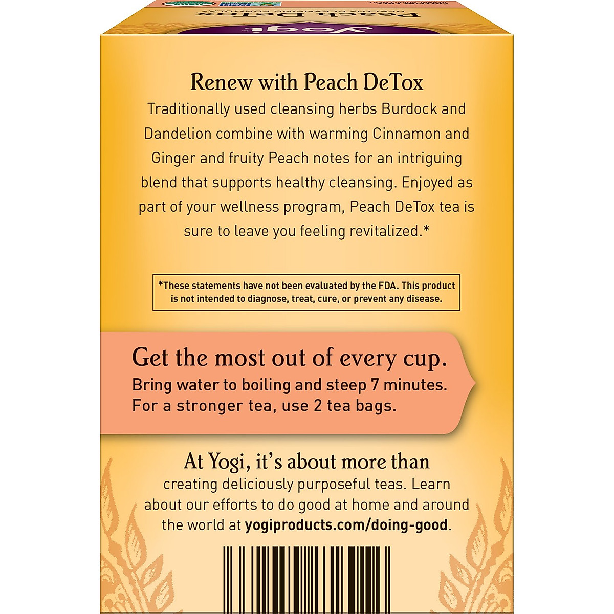Yogi Tea Peach DeTox Tea - 16 Tea Bags per Pack (4 Packs) - Organic DeTox Tea to Feel Refreshed - Includes Cinnamon Bark, Ginger Root, Cardamom Pod, Burdock Root, Dandelion Root & More