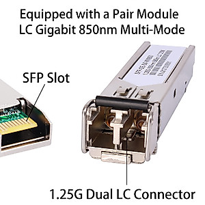 A Pair of 1.25G/s Bidi Gigabit Multi-Mode Fiber Ethernet Media Converter with 2PCS Bidi SFP LC Dual Transceiver Module Included, 10/100/1000Base-Tx to 1000Base-SX SMF RJ45 to SFP Slot up to 550M