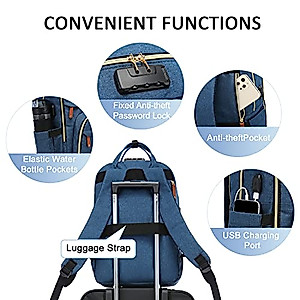 LOVEVOOK Laptop Backpack for Women & Men, Unisex Travel Anti-theft Work College Bag, Business Computer Backpacks Purse, Casual Hiking Daypack with Lock, Fits 15.6 Inch Laptop, Dark Blue