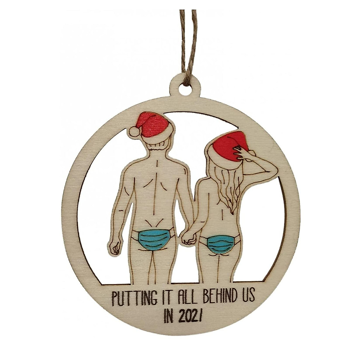 GTRXTAR 4PC 2021 Wooden Christmas Ornaments Christmas Tree Wooden Round Pendant Decoration, Christmas Tree Home Garden Decoration Hanging Ornaments