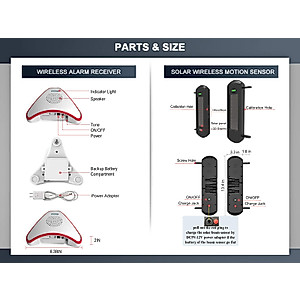 HTZSAFE Solar Wireless Driveway Alarm System- 1/2 Mile Long Transmission Range- 300 Feet Wide Sensor Range- No Wiring No Need Replace Battery- Outdoor Weatherproof DIY Security Perimeter Alert System