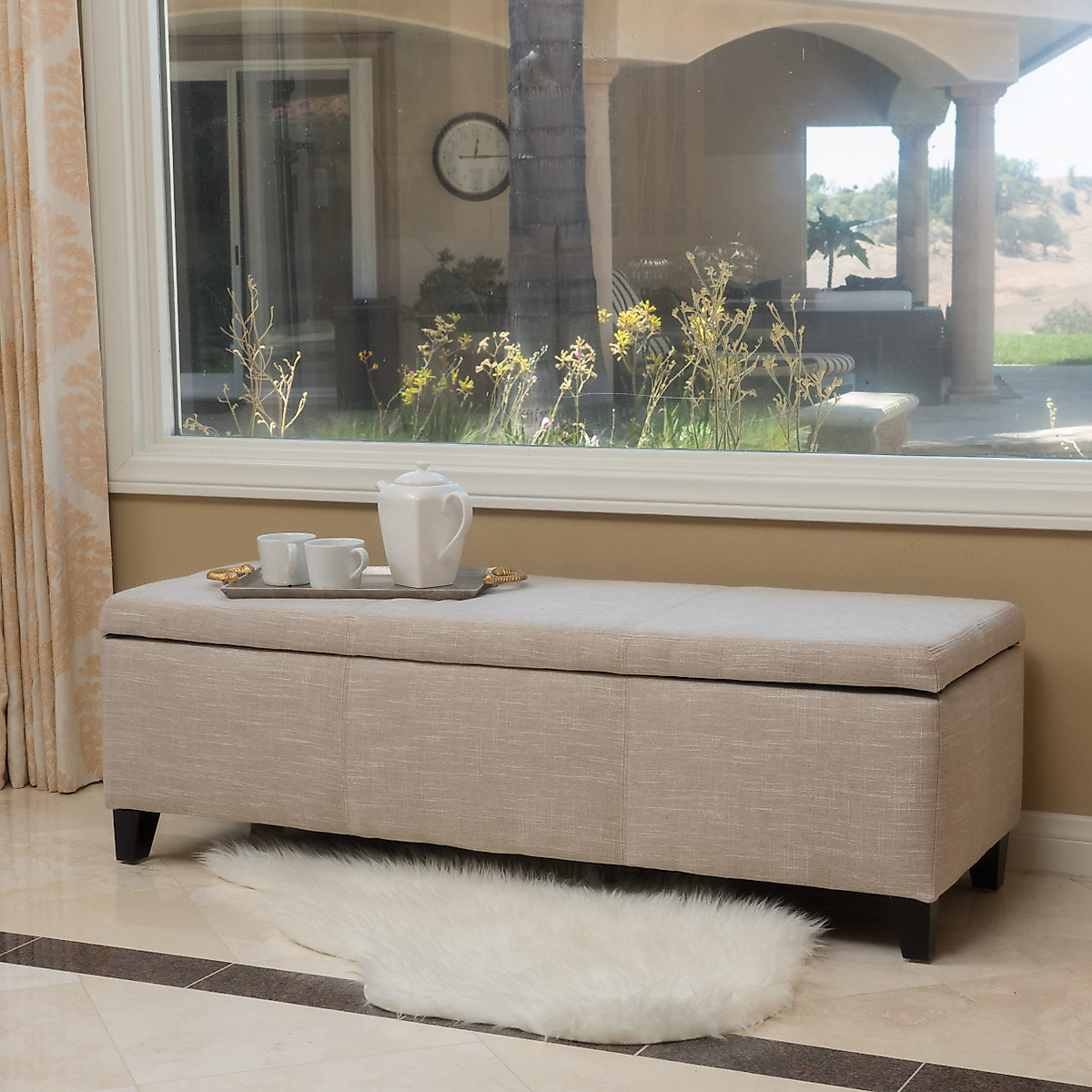 Great Deal Furniture Sarelia Bench Storage Ottoman (Light Beige)