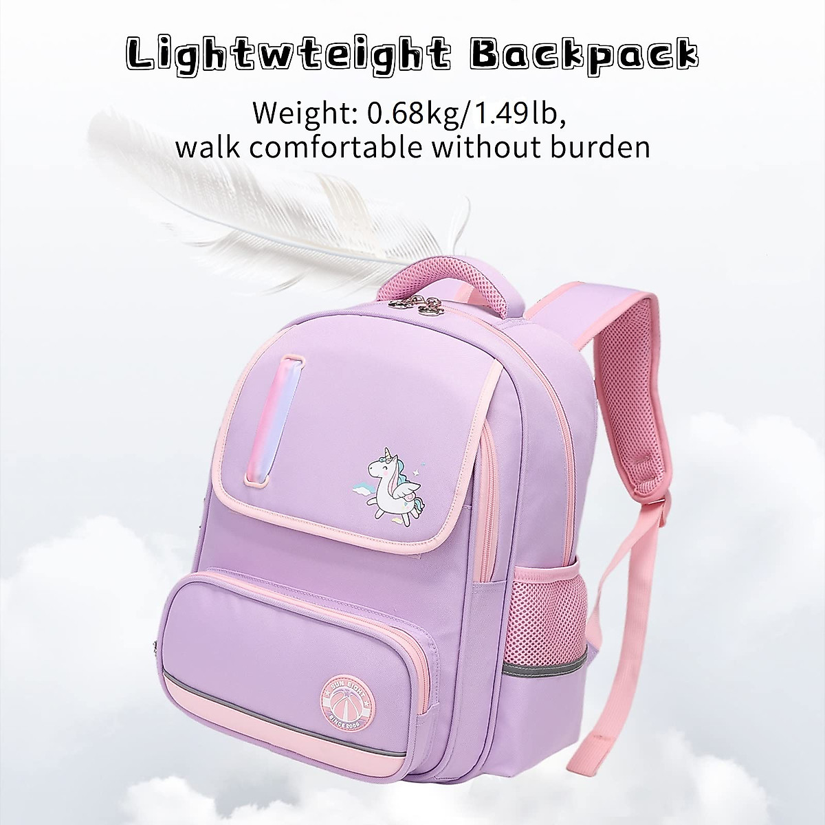 Tanou Kids Backpacks for Girls, 13'' Kindergarten School Backpack, Breathable Bookbags with Reflective Strip for Girl 3-7 Years, Purple Unicorn