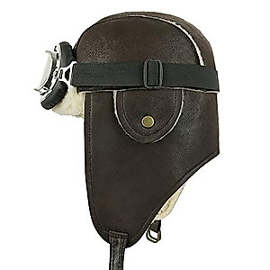 ililily Aviator Hat Winter Snowboard Fur Ear flaps Trooper Trapper Pilot Goggles, Brown,One Size (aviator-403-8)