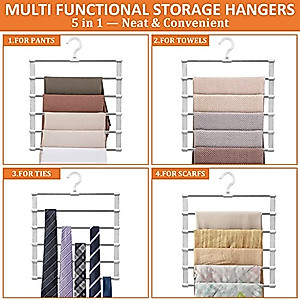 2 Pack Pants-Hangers,Closet-Organizers-and-Storage Space Saving Hangers for College-Dorm-Room-Essentials,Non Slip Wardrobe-Closet-Organizer Alloy Magic Pants Jeans Trousers Towels Scarf Clothes Hanger