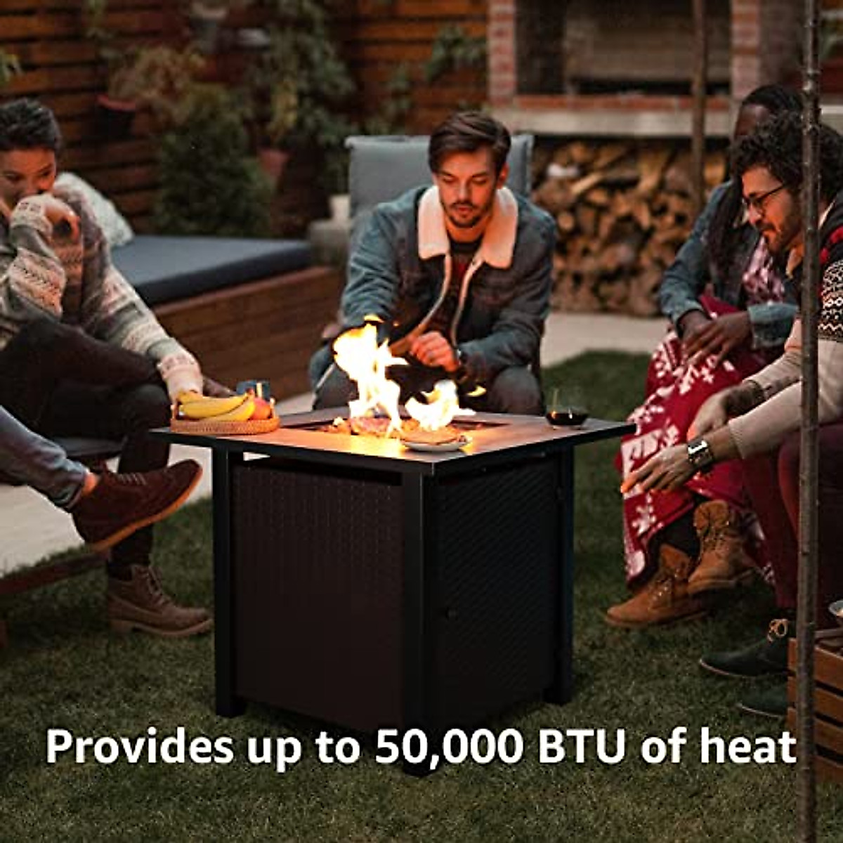 Yangming Propane Fire Pit Table, 30 Inch 50,000 BTU Square Outdoor Gas Firepit with Porcelain Tile Tabletop, Lid, Lava Rocks for Garden, Patio, Deck, Yard, Espresso Brown (QX-OL-FTABLE-EXP)
