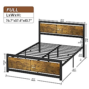 Codesfir Full Size Bed Frames with Wood Headboard and Footboard, Heavy Duty Platform Bed Frame with Storage, No Box Spring Needed, Solid and Stable, Noise Free, Easy Assembly, Vintage Brown