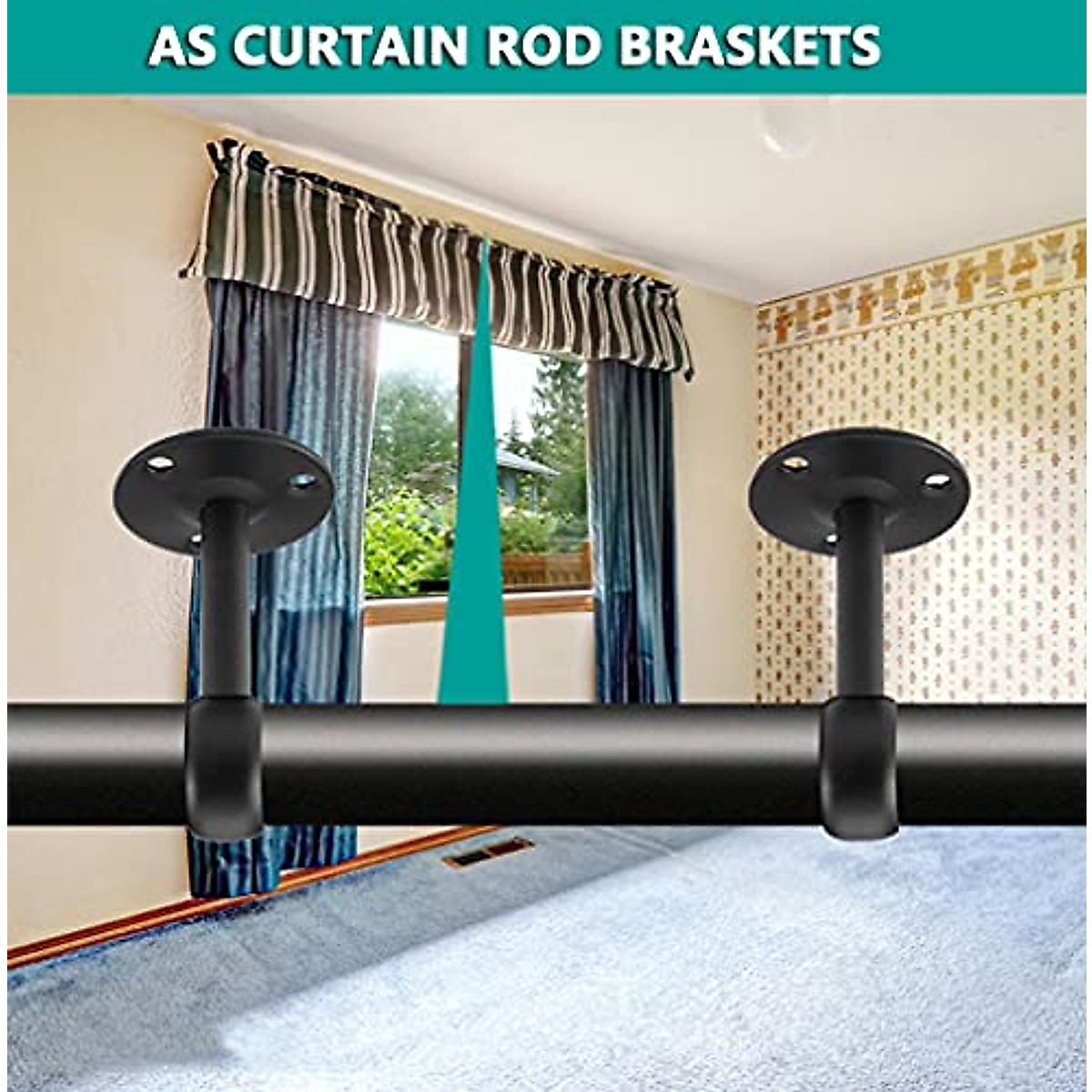 AYSUM 10 Pack 1 Inch Curtain Rod Ceiling-Mount Bracket Curtain Rod Brackets, Shower Curtain Closet Rod Holders for 1 Inch Rod, Wardrobe Pole Flange Socket with Matching Screws, Black