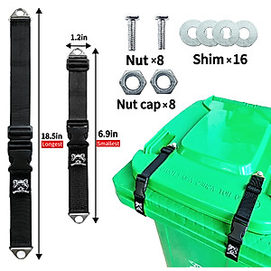 SPMKTQK Trash Can Lock, 4Pcs Trash Can Locks for Animals-Long Lasting, Adjustable Garbage Can Lid Locks for Outside Squirrel, Bear Proof Trash Can Lid Lock, Garbage Can Locks for Various Bins (4)