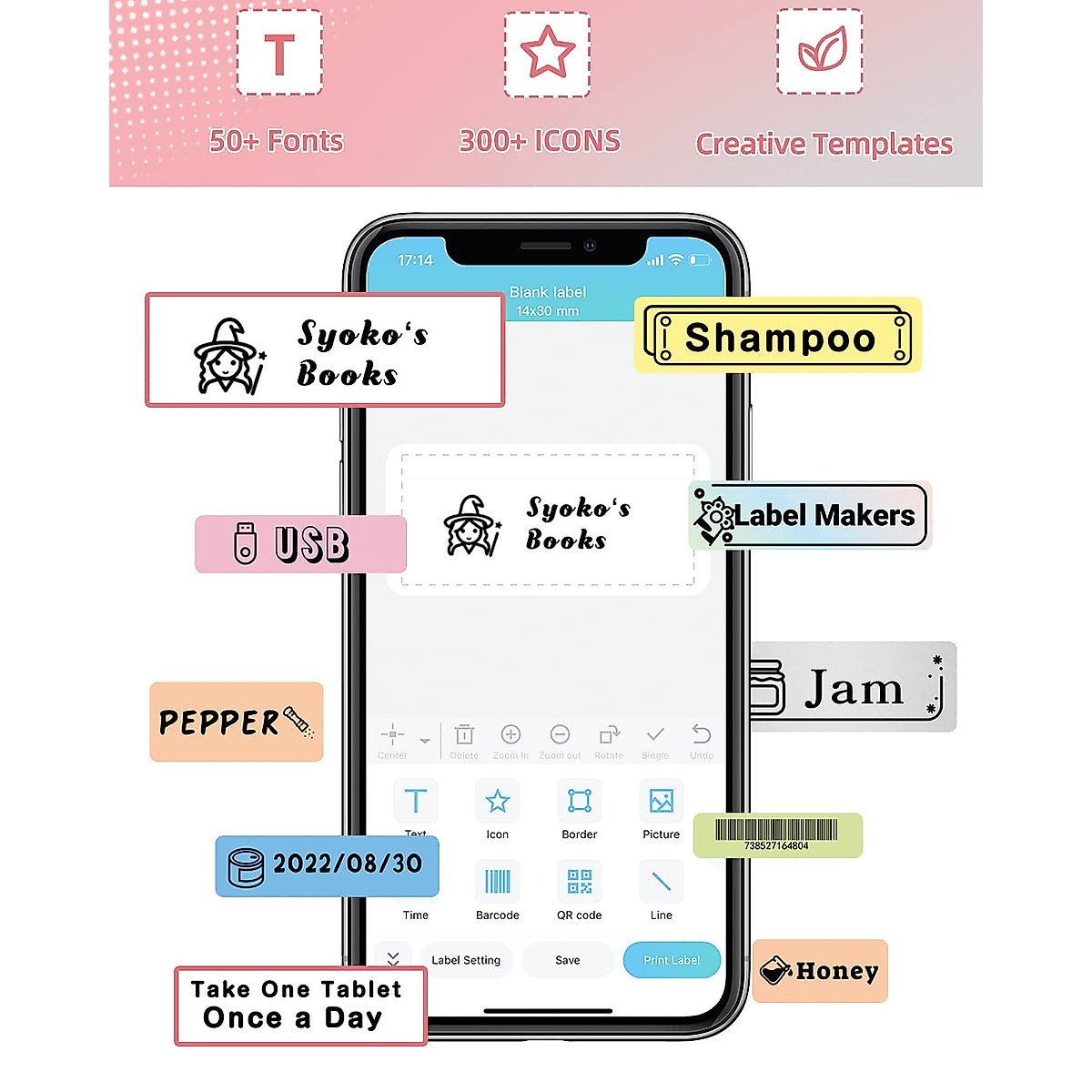 Phomemo Label Makers with Tape- Q31 Mini Label Maker Bluetooth Labeler Machine with 6 Tapes, Compatible with iOS & Android, Great for Home, Office, Organization, USB Rechargeable Labeler, Pink