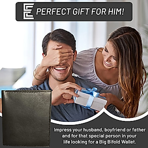 E Elton Genuine Lambskin Leather Hipster Bifold Wallets for Men Black Extra Large Bifold Wallet- RFID Protection