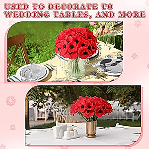42 Pcs Artificial Poppy Flowers PU Real Touch Poppy Silk Flowers 11 Inch Poppy Anemone Stems Fake Flowers Table Centerpiece for Home Wedding Memorial Day Decor (Red)