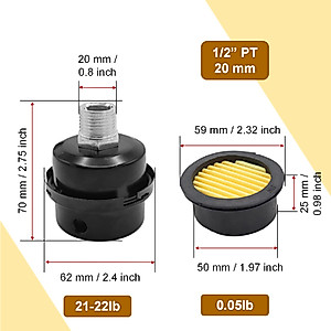 Joyangy Pack of 2 Air Compressor Silencer with Replacement Elements, 1/2" Thread Air Compressor Intake Filter Silencer, 20mm Metal Air Compressor Filter Noise Muffler Replacement Parts