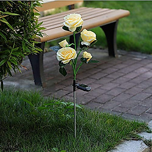 HDNICEZM Solar Garden Lights Outdoor Decorative - 2 Pack Upgraded Realistic 5 Rose Flowers Lights LED Solar Stake Lights Waterproof for Garden Backyard Patio Pathway Courtyard Decoration (Yellow)