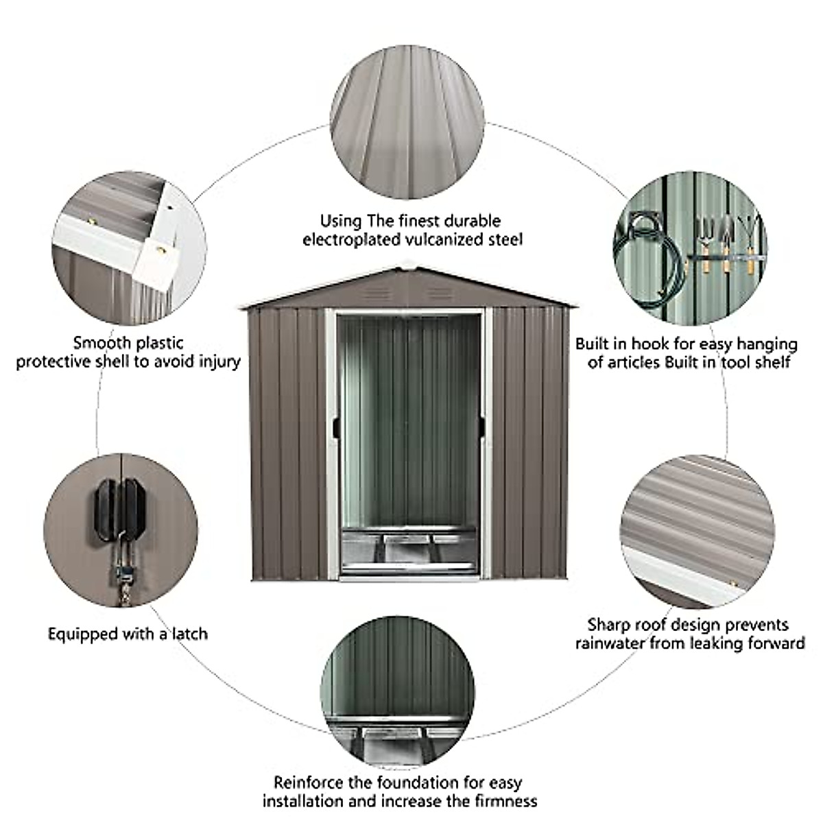 7.74ftx4.29ft Outdoor Storage Shed with Metal Foundation and Sliding Doors,Sun Protection,Waterproof Tool Storage Shed for Patio Lawn Backyard (Gray-7.74ftx4.29ft)