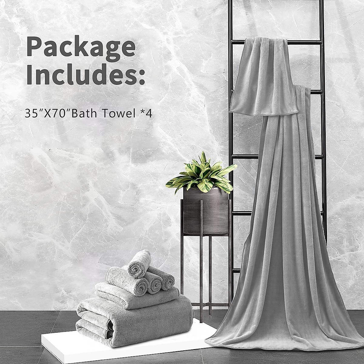 MAGGEA 4 Piece Oversized Bath Sheet Towels (35 x 70 in,Grey) 700 GSM Ultra Soft Bath Towel Set Thick Large Cozy Plush Highly Absorbent Towels Quick Dry Bathroom Towels Hotel Luxury Shower Towels
