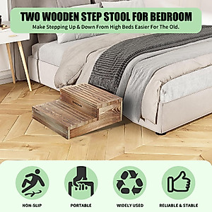 Wooden 2 Step Stool for High Beds, Moderate & Applicable 2-Step Stools for Seniors, Solid Wood steppingStool, Built-in Handle for Easy Carrying, 20.0" W
