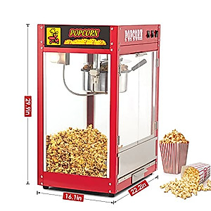Garvee Commercial Popcorn Machine - Electric Extra Large Popcorn Popper Machine 8 oz Kettle, Popper Popcorn Maker for 60 Cups for Batch,Movie Theater Poppers Machine with 10 PACK Popcorn Buckets