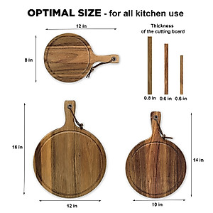 Homwoody Premium Acacia Wood Cutting Board with handle/Cheese Board - (Set of 3) Thick/Large Acacia Cutting Board/Charcuterie Boards - Luxury Wood Cutting Board/Cheese Board/Charcuterie Board/Platter