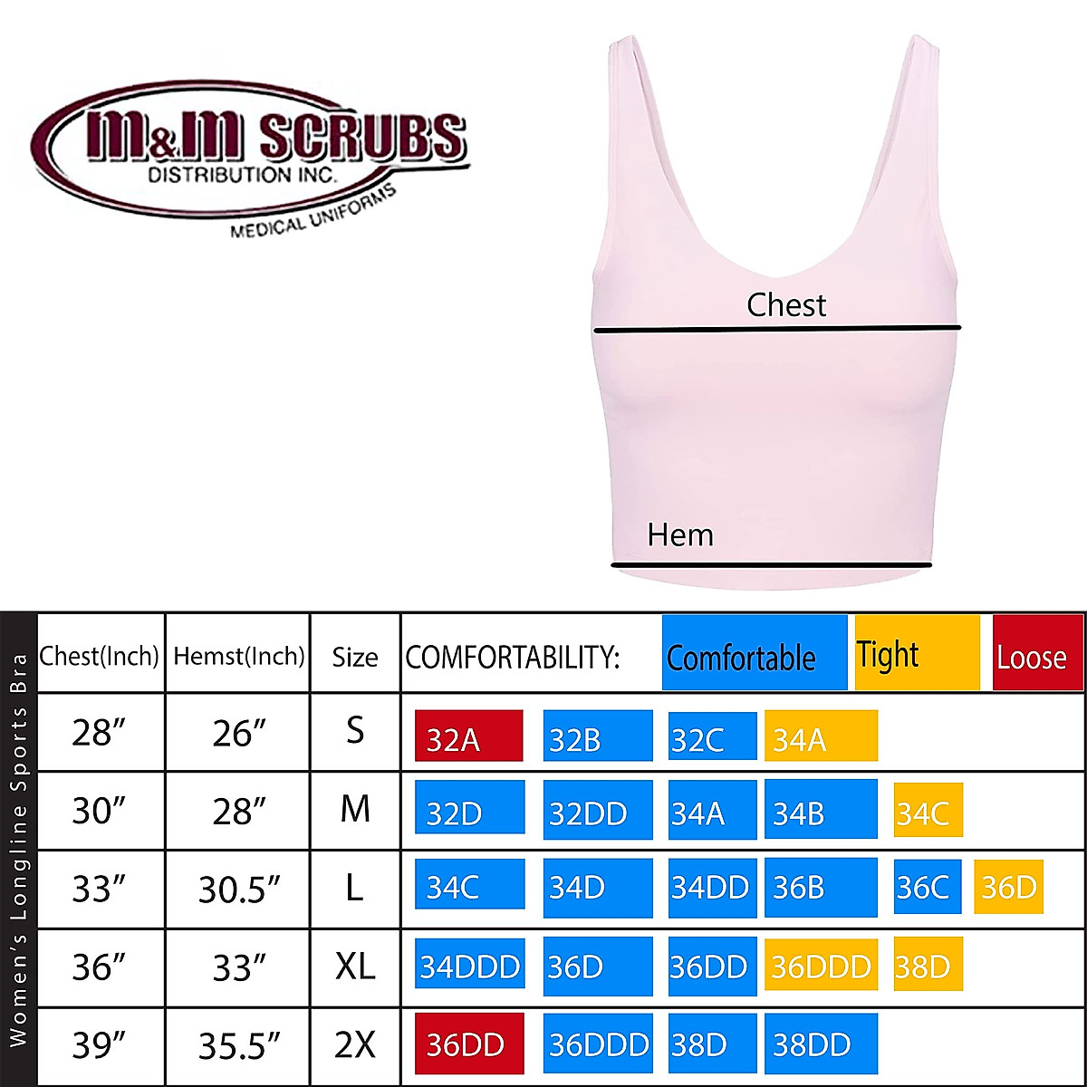 M&M SCRUBS Women’s Yoga Top Longline Wirefree Padded Medium Support Sports Bra (Medium, Black)