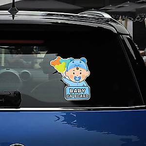 Iprokiu Cartoon Baby on Board Car Sticker Cute Baby and Balloon Kids on Board Car Window Bumper Decal Waterproof Vinyl Baby in Car Decal Safety Sign Vehicle Truck SUV Car Styling (Cute Boy)