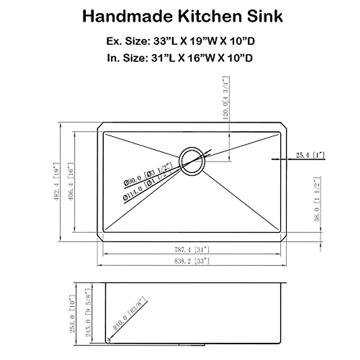33 Black Undermount Kitchen Sink, 33x19x10 Inch 16 Gauge Black Stainless Steel Single Bowl Workstation Kitchen Sinks With Accessories BL34