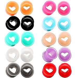 IPINK-20Pcs Heart Soft Flexible Silicone Ear Plugs Double Flared Expander Flesh Tunnels (10 Pairs of 00G(10mm))