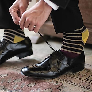 Pierre Henry Over the Calf Mens Dress Socks (9 Pairs) | Cotton Made, Long Socks, Wide Socks | Light Compression Socks for Men in Elegant Striped Patterns | Big and Tall Size (US Mens Shoe 12-16)