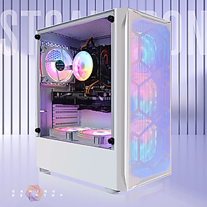 STGAubron Gaming PC Computer Desktop, GeForce GTX 1660 Ti 6G, Intel Core I7 up to 3.9 GHz, 16G RAM, 512G SSD, WiFi, BT 5.0, RGB Fan x 6, RGB BT Sound Bar, Windows 10 Home, White