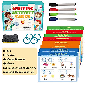 Preschool Learning Activities Educational Games, Busy Book-Learn Alphabet Number Line Tracing Drawing with 16 Activity Mats 4 Markers Montessori Toys For Toddlers Homeschool Supply Ideal Gift For Kids