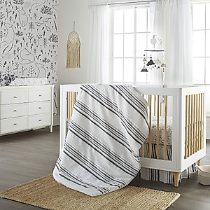 Levtex Baby - Nico Crib Bed Set - Baby Nursery Set - Stripes - White, and Black - Classic Embroidered and Flared Stripes - 4 Piece Set Includes Quilt, Fitted Sheet, Blanket, Crib Skirt