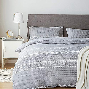 Lekesky Grey Duvet Cover Queen Size Boho Comforter Cover Queen 3pcs Ultra Soft Microfiber Breathable Bedding Duvet Cover Set with Zipper Ties (1 Duvet Cover 90x90 +2 Pillow Cases, No Comforter)