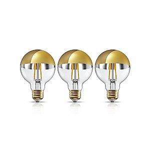 TORCHSTAR Dimmable Half Chrome Light Bulb, 7W (75W Eqv.), Anti Glare LED Light Bulbs, UL Listed, E26 Gold Dipped Bulb, G25 Globe Light Bulbs for Bathroom, Vanity, Mirror, 3000K Warm White, Pack of 3