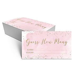 Your Main Event Prints Pink and Gold How Many Kisses Game Sign - Guess How Many - Perfect for Bridal Showers and Weddings - 1 Self-Standing Sign and 50 Guessing Cards