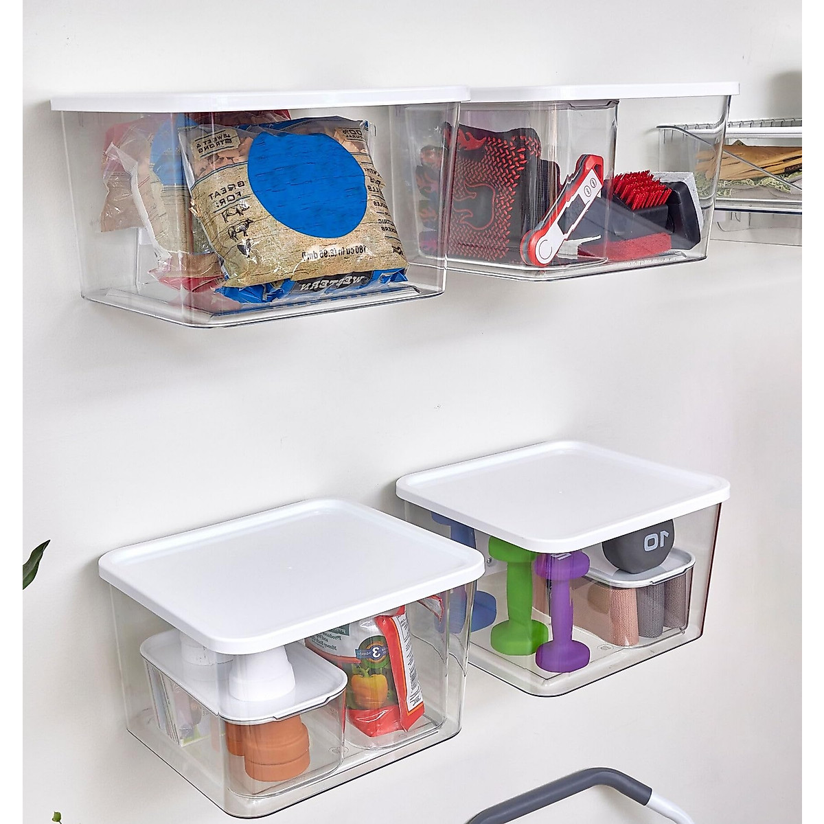 iDesign Storage Bin with Lid & Wall Mount Bracket, The Wallspace Collection – 12" x 12" x 8", Clear Bin