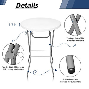 Byliable 32in Cocktail Folding High Top Table Bar Height Plastic Round Folding Table Indoor Outdoor with Removable Legs for Parties, Patio, Dining Room, Wedding