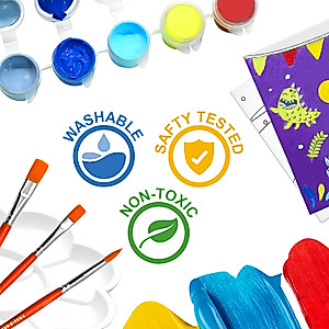 AUREUO Pre Drawn Canvas - 6 Pre Printed 8x10 Canvas, Acrylic Paints, Wood Easel, Smock, Paint Brushes & Palette Art Gift for Boys Girls