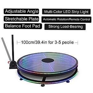 MWE 360 Photo Booth Machine Glass Bottom for Parties with RGB Lights,Software APP Remote Automatic 360 Spin Camera Booth Flight Case 39.4" 100cm for 3-5 People to Stand on