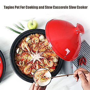 Tagine Pot Enameled Cast Iron Tajine Cooking Pot Tajine with Ceramic Cone-Shaped Closed Lid Traditional Slow Cook Tajin Casserole Pan,Green