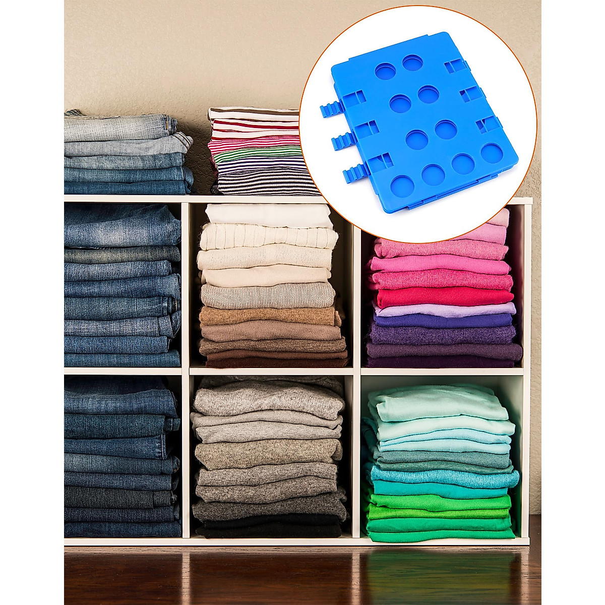 QWORK PP Composite Folding Board, 2 Pack Folding Clothes Board - Black + Blue, One-Hand Operation Laundry Folding Tool, Non-Slip Silicone Buckles, T Shirt Folder, Laundry Folders for All Garments