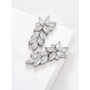 SWEETV Marquise Wedding Earrings for Brides, Silver Bridal Bridesmaid Earrings for Wedding, Cubic Zirconia Dangle Drop Earrings for Women