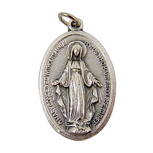 Devotional Gifts and Medals Silver Toned Our Lady of Grace Miraculous Medal Pendant, 1 1/4 Inch